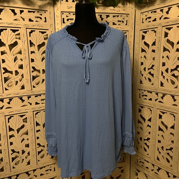 Fred David | Tops | Fred David Dusty Light Blue Boho Blousy Long Sleeve ...